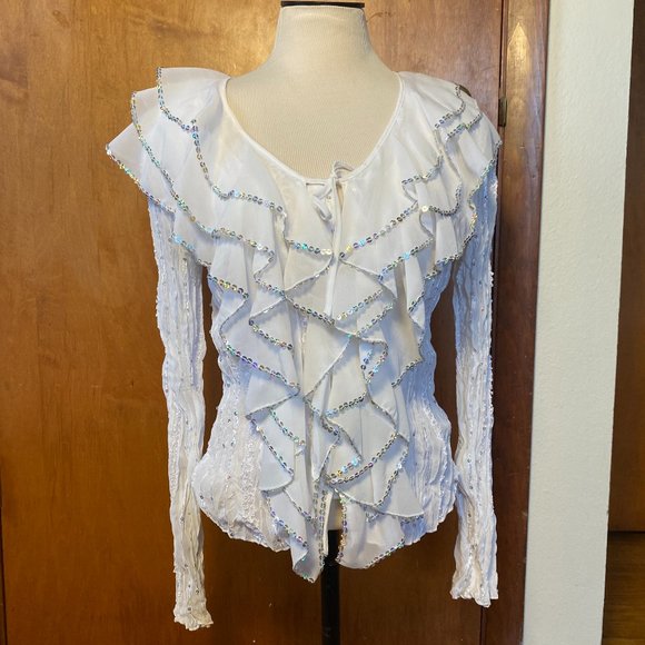 Kaelyn Max | Tops | Guc Kaelyn Max Ruffle Sequins White Blouse Sz S ...